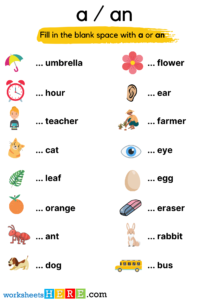 Articles A and An Worksheets Free Printable for Beginner, English ESL ...