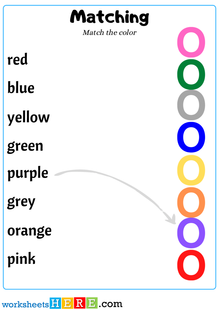 Color Words Matching with Letter O For Kindergarten, Matching Activity ...
