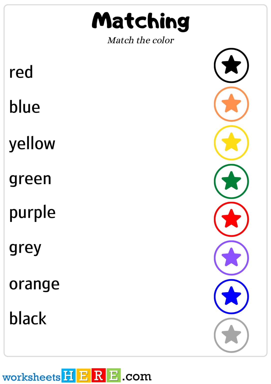 Color Words Matching with Stars Object, Matching Activity ...