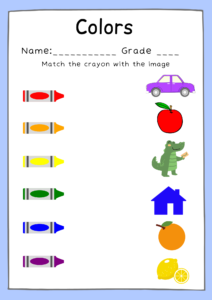 Colors Crayons and Object Matching Activity Worksheet For Kids ...