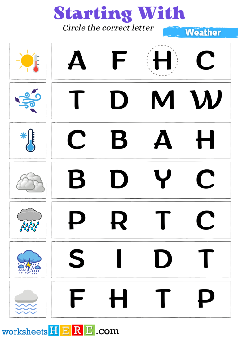 Find the Weather Words That Starts With The Correct Letter, Circle ...