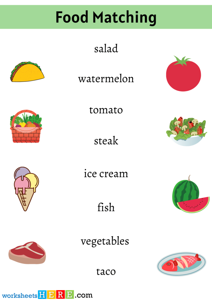 Food Matching Activity For Kindergarten Pdf Worksheet, PreSchool ...