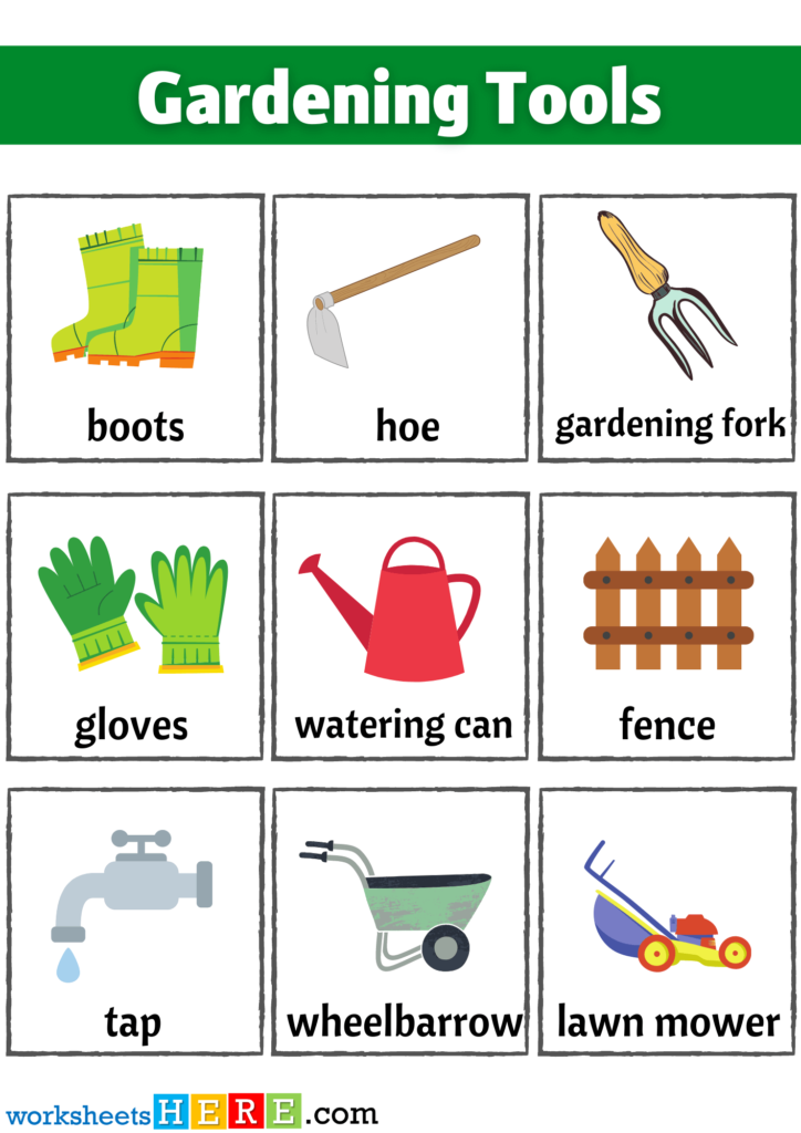 Gardening Tools Flashcards, Gardening Tools Words Names with Pictures ...