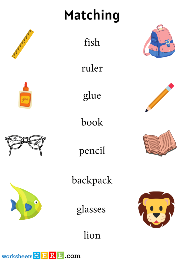 Object Things Matching Activity For Kids Pdf Worksheet - WorksheetsHere.com