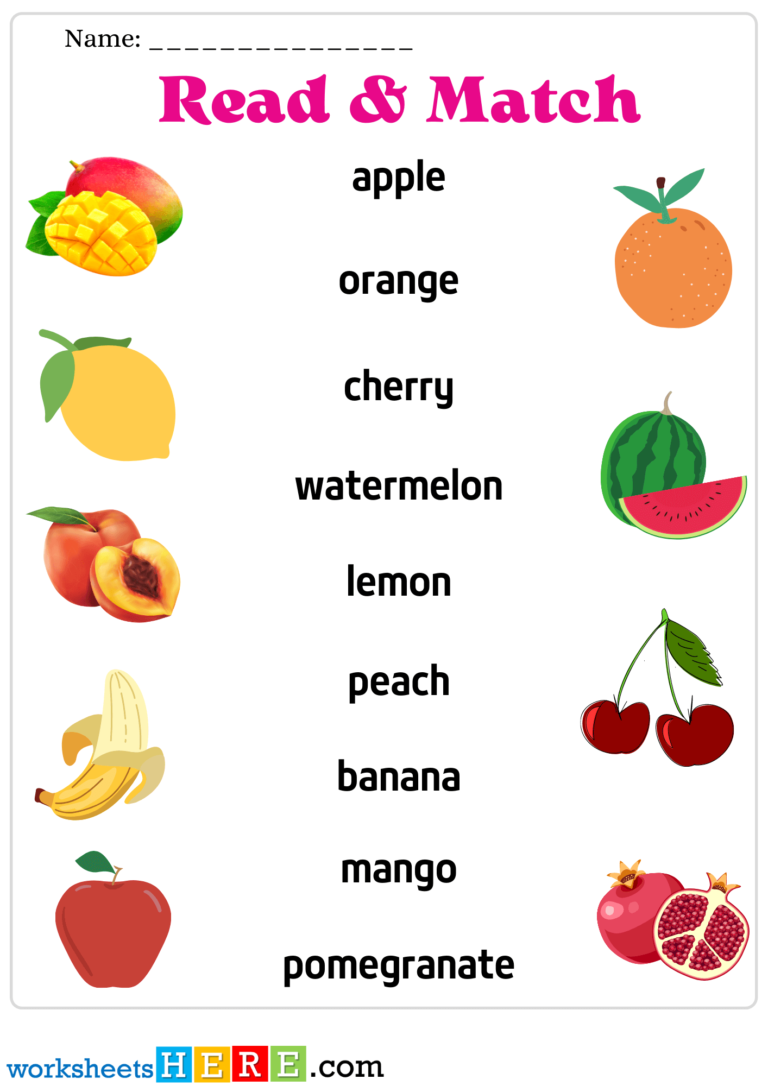 Read and Match Food with Pictures Activity For Preschool Kids ...