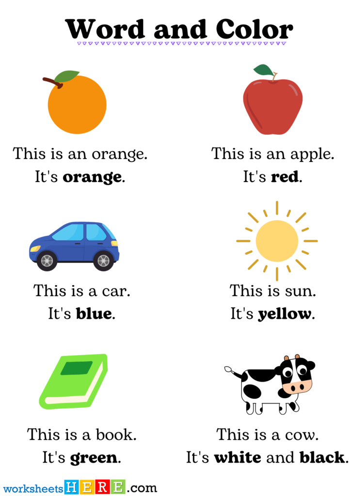 Word and Color Activity For Kids, Learn Word and Its Colors Worksheet ...