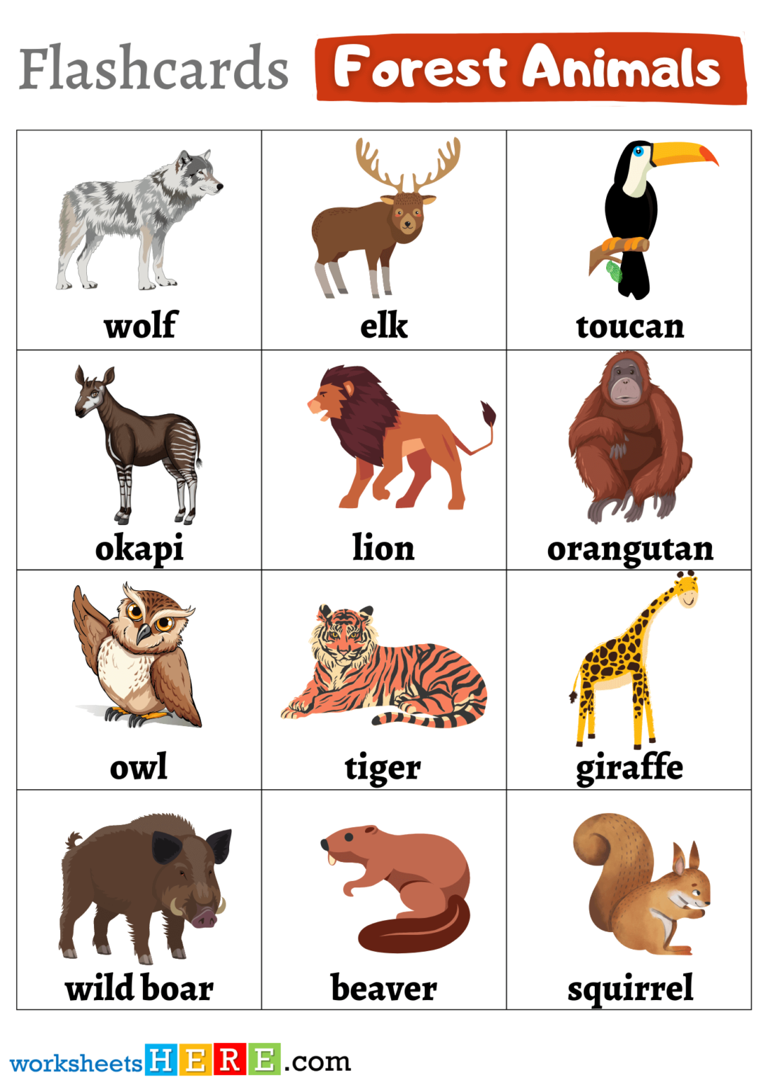 +45 Forest Animals Names with Pictures Flashcards PDF Worksheets For ...