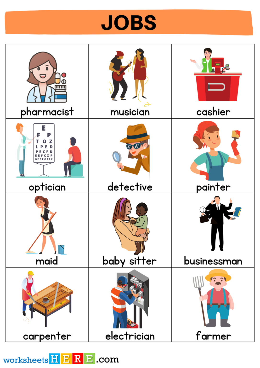 +55 Jobs and Occupations Names with Pictures Flashcards PDF Worksheets ...
