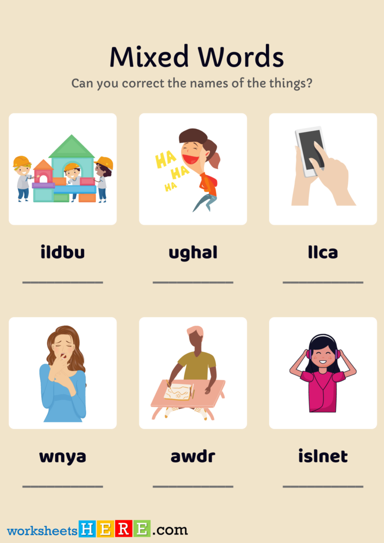 Action Verb Scramble Words Find Pdf Worksheets with Pictures ...