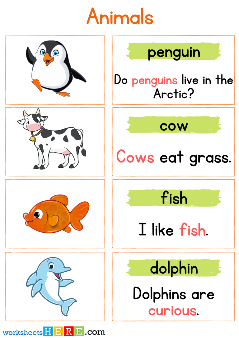 Animals Flashcards Pictures with Sentences Pdf Worksheets For Kids ...