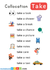 Collocations with Take Phrases with Pictures PDF Worksheet For Students ...