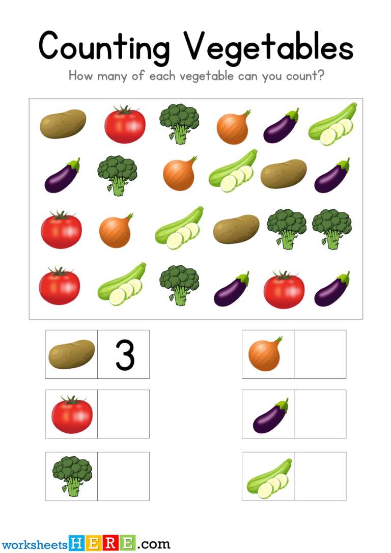 Counting Vegetables, Count Each Vegetable and Write PDF Worksheet For ...