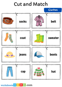 Cut and Match Clothes Words with Pictures Activity Worksheets For Kids ...