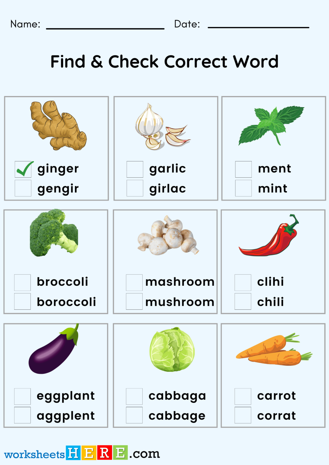 Find and Check Correct Word with Vegetables Names and Pictures PDF ...