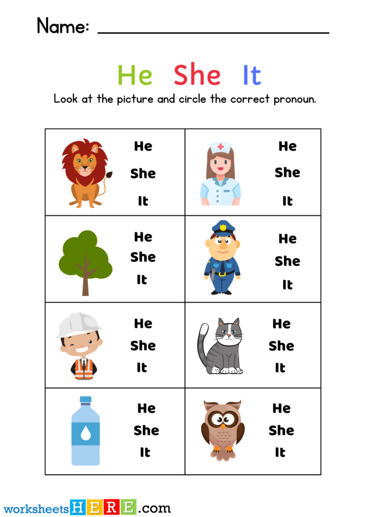 He She It Find Correct Personal Pronouns, Pronouns Worksheets Pdf with ...