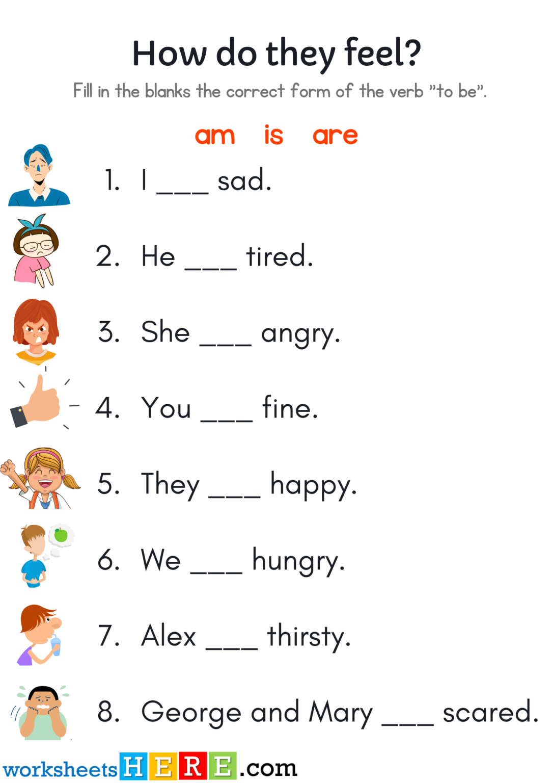 How do they feel? Write Correct To Be Verb Each Sentence PDF Workshet ...