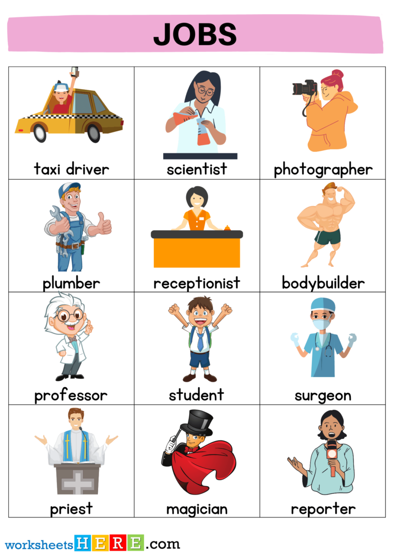 +55 Jobs and Occupations Names with Pictures Flashcards PDF Worksheets ...