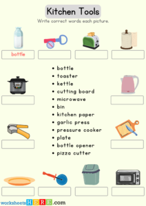 Look at The Picture and Write Correct Kitchen Tools Names PDF Worksheet ...