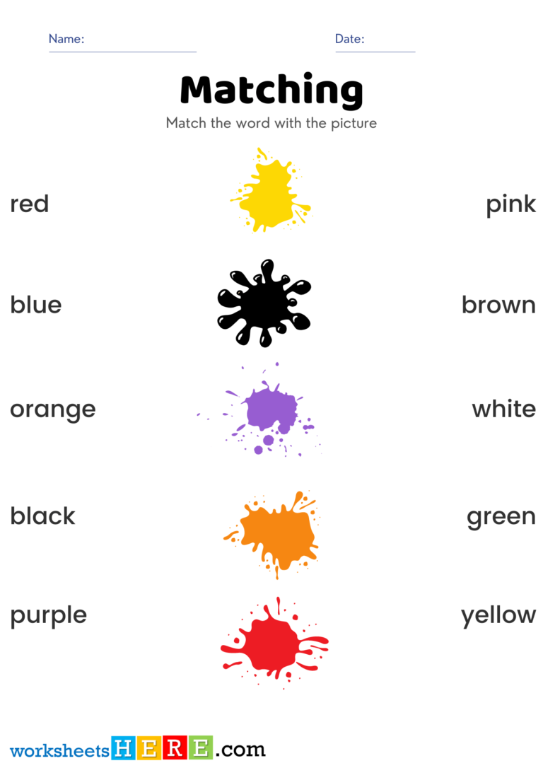 Match Colors Pictures and Names Activity PDF Worksheets For ...