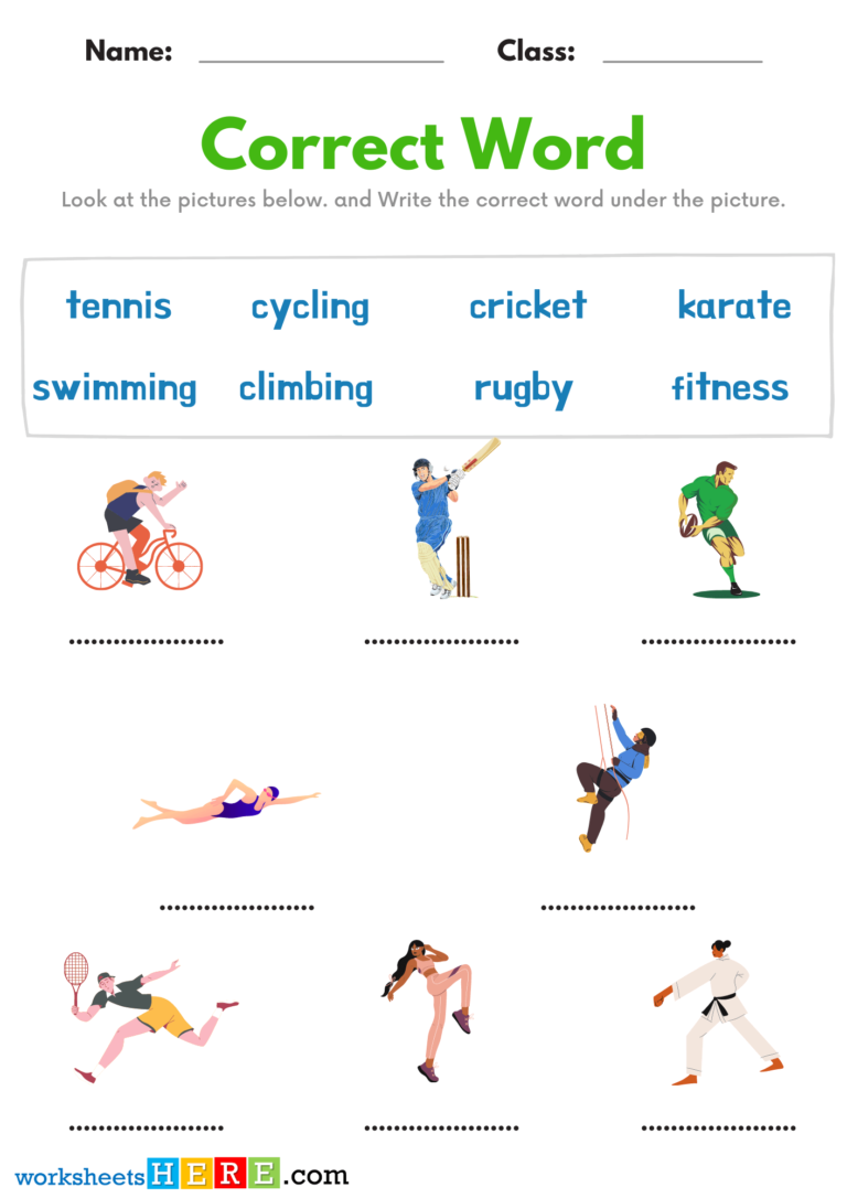 Matching Correct Words With Sports Names Pictures PDF Worksheets For ...