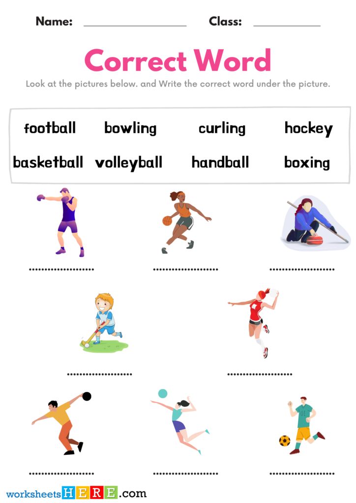 Matching Correct Words With Sports Names Pictures PDF Worksheets For ...