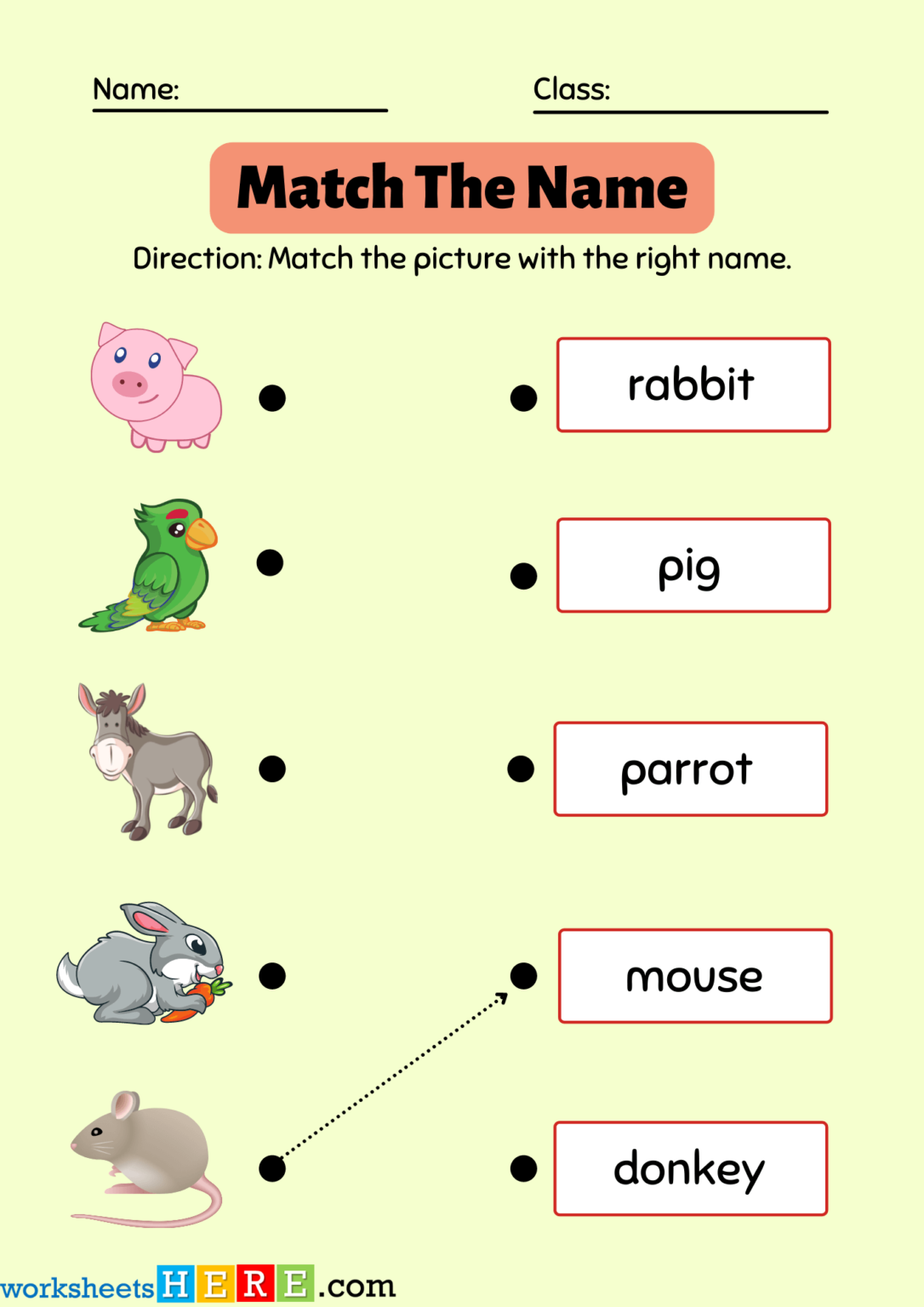 Matching Names with Farm Animals Pictures PDF Worksheets For Kids ...
