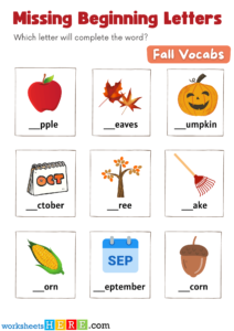 Missing Beginning Letters Activity with Fall Vocabulary, Free Kids Pdf ...