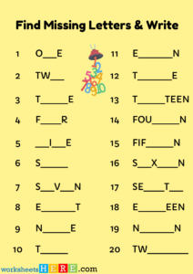 Numbers Writing, Find Missing Letters and Write PDF Worksheet For ...