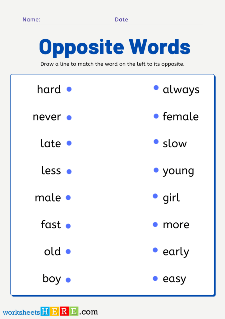 Opposite Antonym Words Matching Activity Pdf Worksheets, Basic Opposite ...