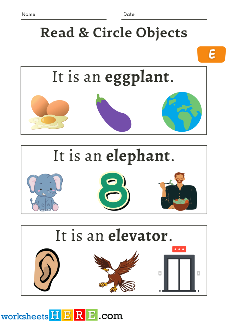 Read Sentences and Circle Objects Starting Letter E Activity Worksheets ...