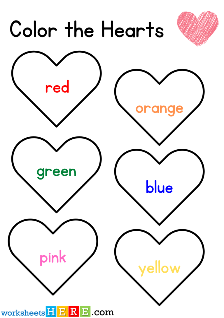 Read Words and Color Hearts Pdf Worksheets For Kindergarten ...