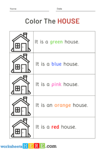 Read Words and Color House Pictures Activity PDF Worksheets For ...