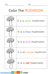 Read Words and Color Mushroom Pictures Activity PDF Worksheets For ...