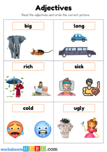 Read the Adjectives and Circle the Correct Picture PDF Worksheet For ...