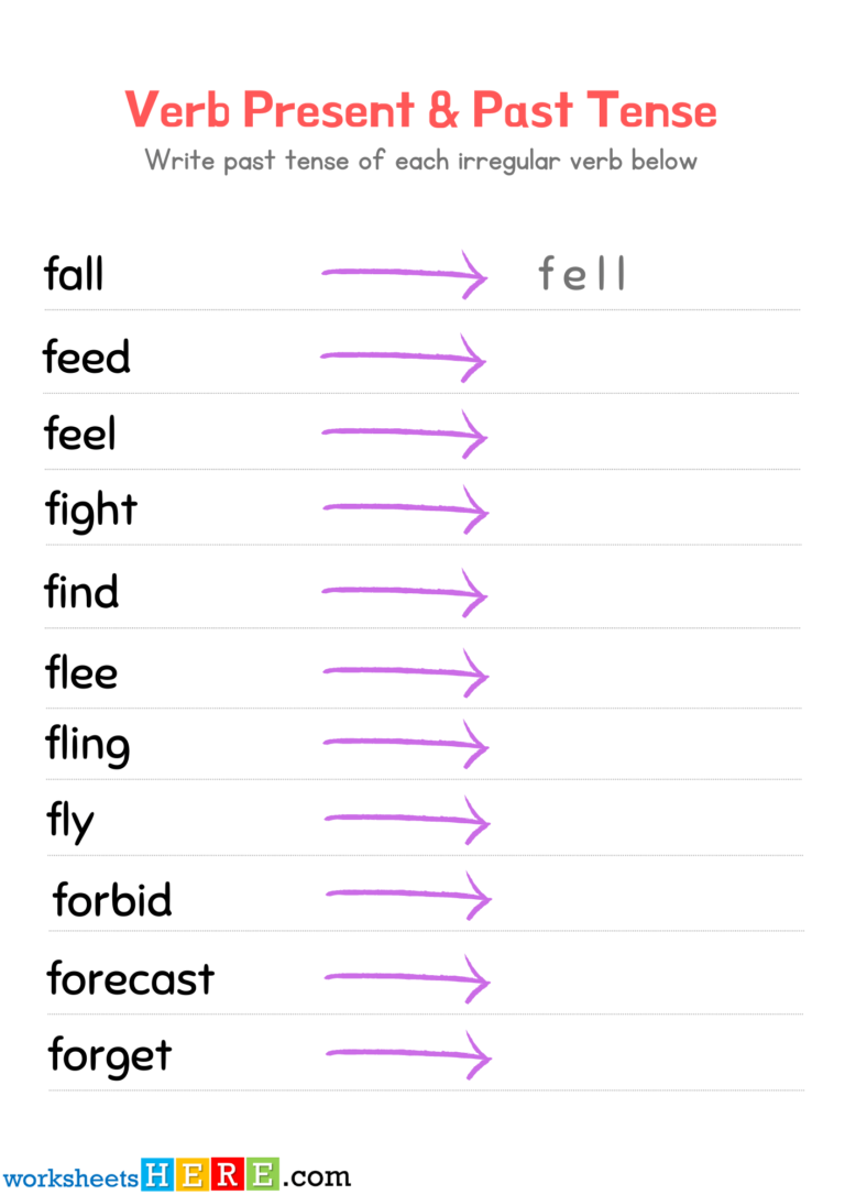 Verb Present Tense and Past Tense Pdf Worksheets V1 V2 Form ...