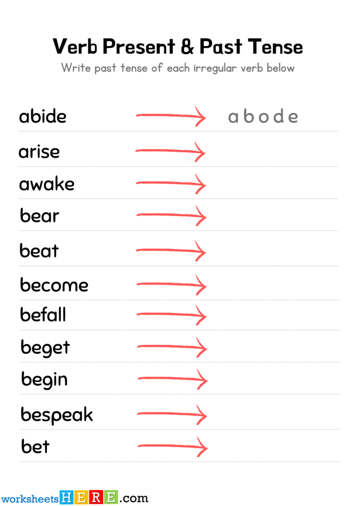 Verb Present Tense and Past Tense Worksheet with Answers ...