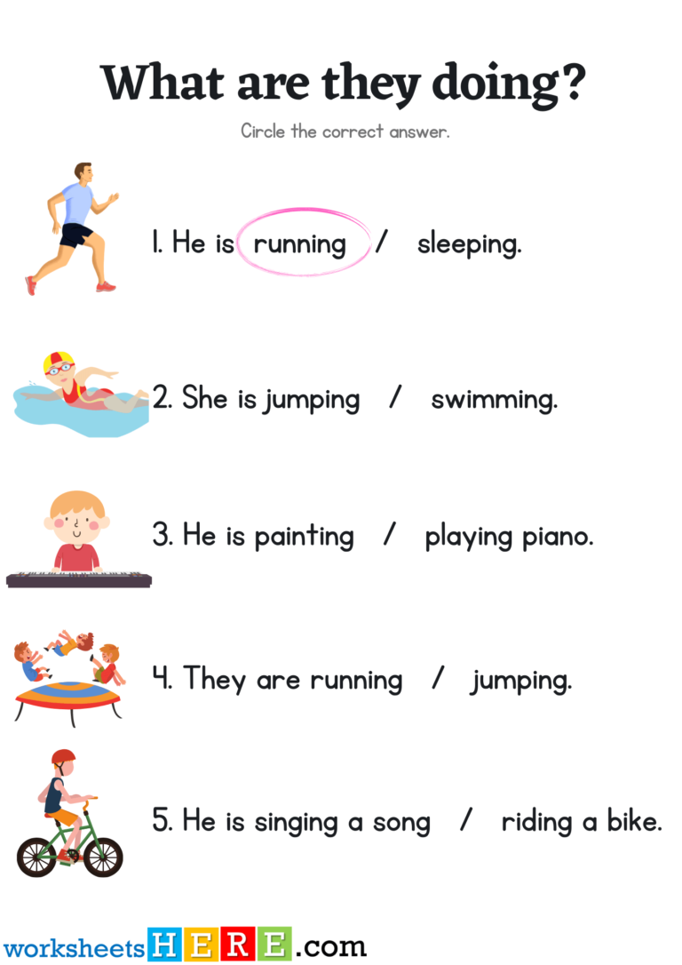 What are they doing? Look at the Pictures and Circle Correct Verb PDF ...