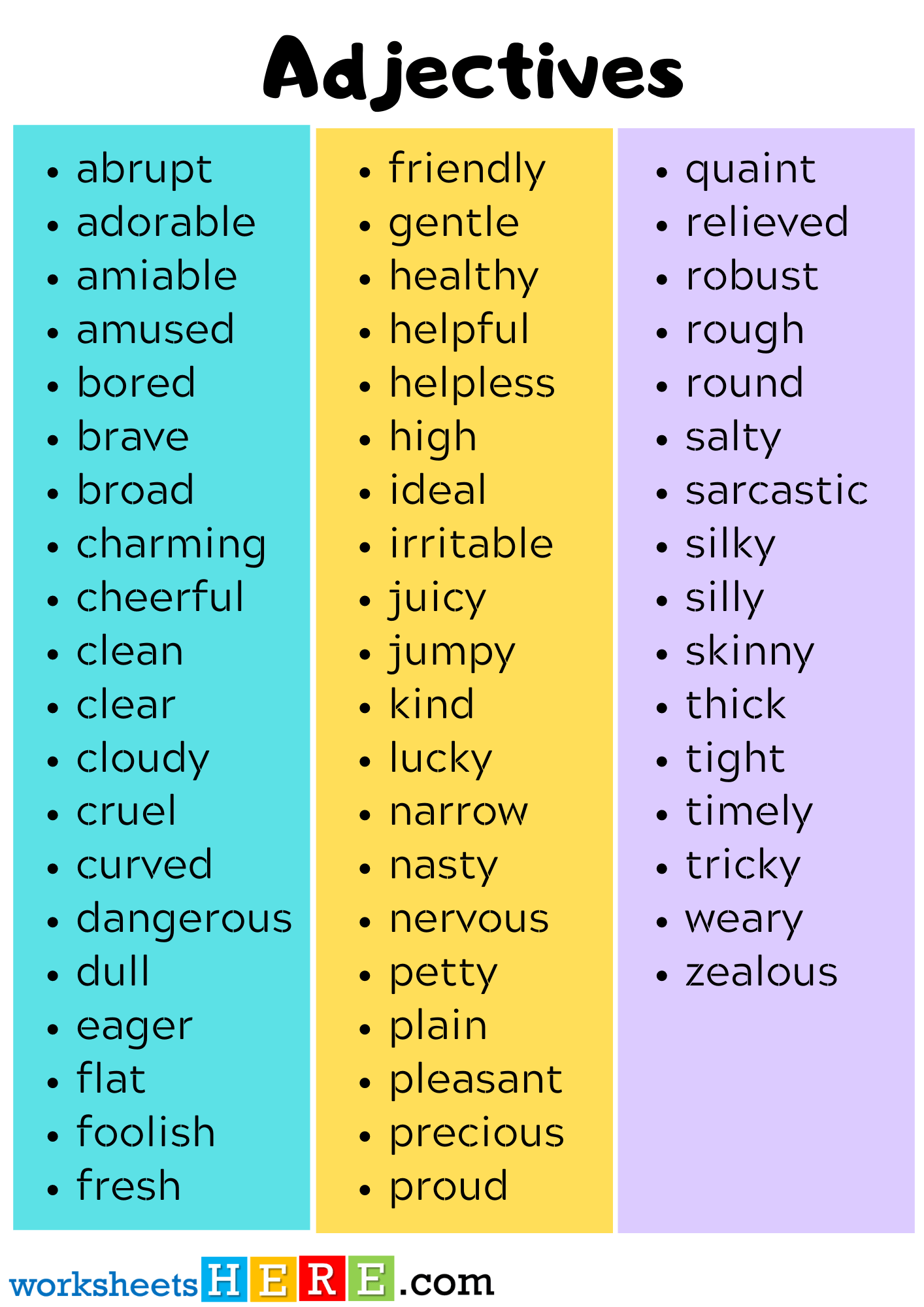 50 Common Adjectives List In English With PDF Worksheet 50 Common Adjectives List In English With PDF Worksheet
