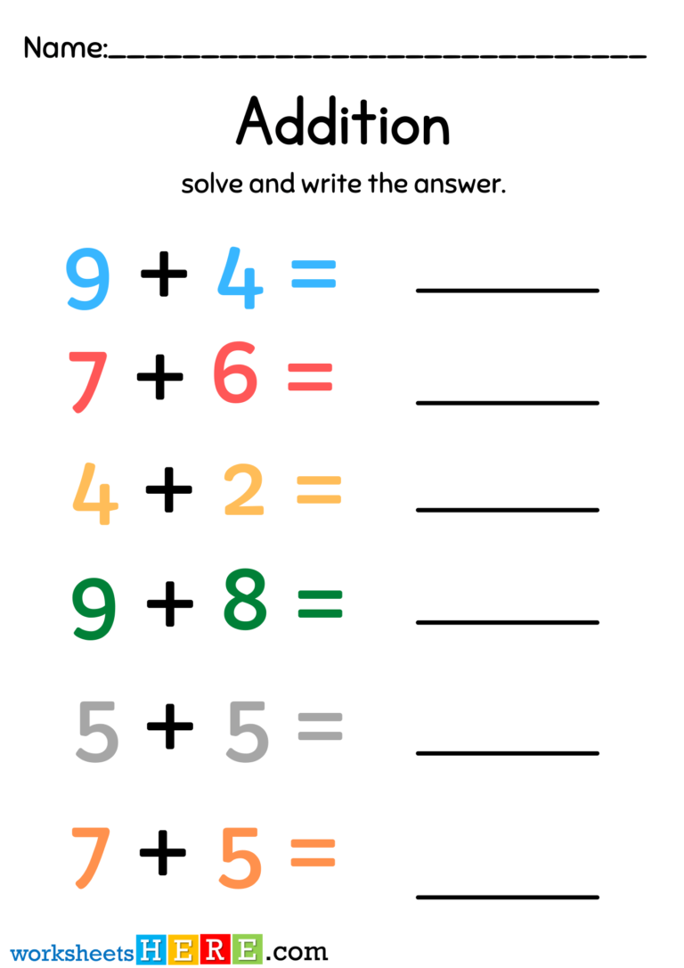 Addition Exercises For Kindergarten, Find Sum Activity PDF Worksheet ...