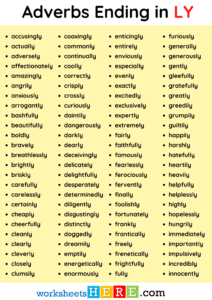 Adverbs Words List Ending in LY PDF Worksheet For Students ...