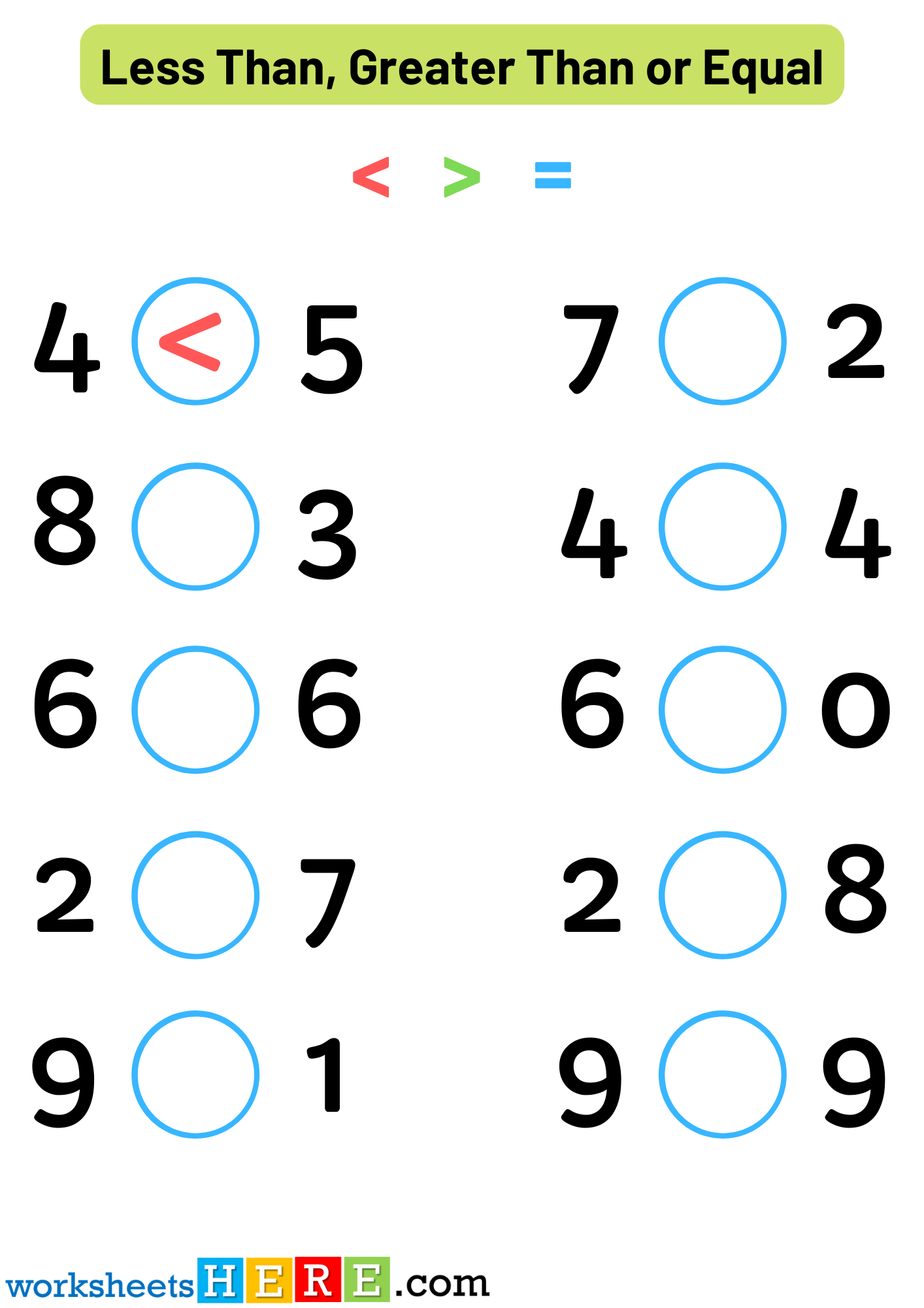Less Than Greater Than Or Equal Exercises PDF Printable Worksheet For Less Than Greater Than Or Equal Exercises PDF Printable Worksheet For