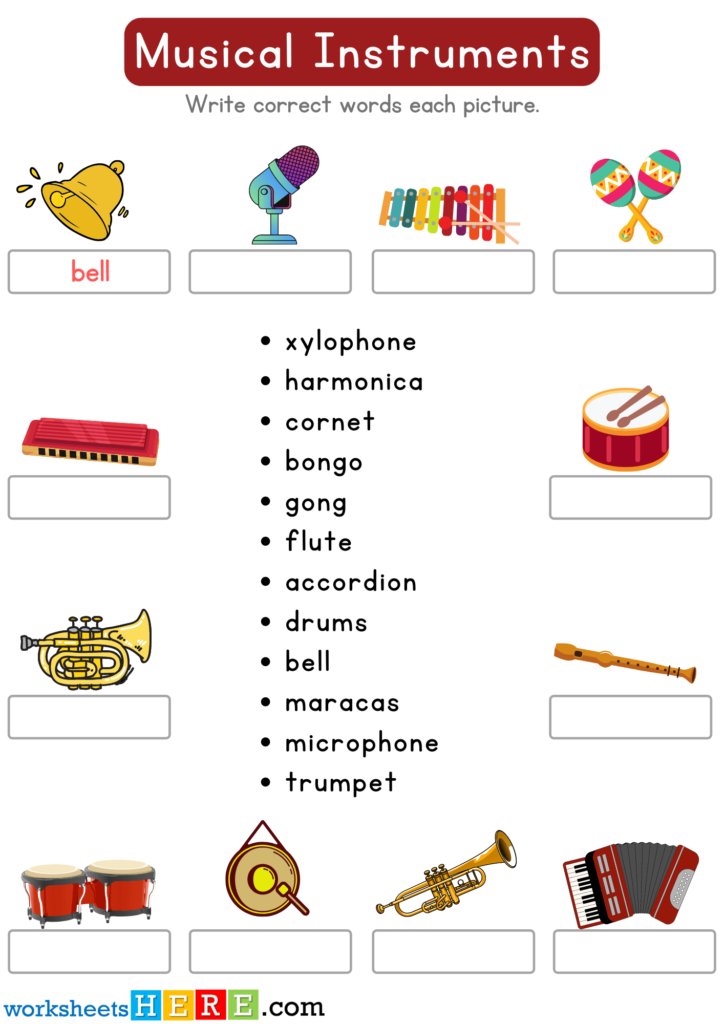 Look at The Picture and Write Correct Musical Instruments Name PDF ...