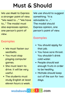 Must and Should, Definition and Example Sentences PDF Worksheet For ...