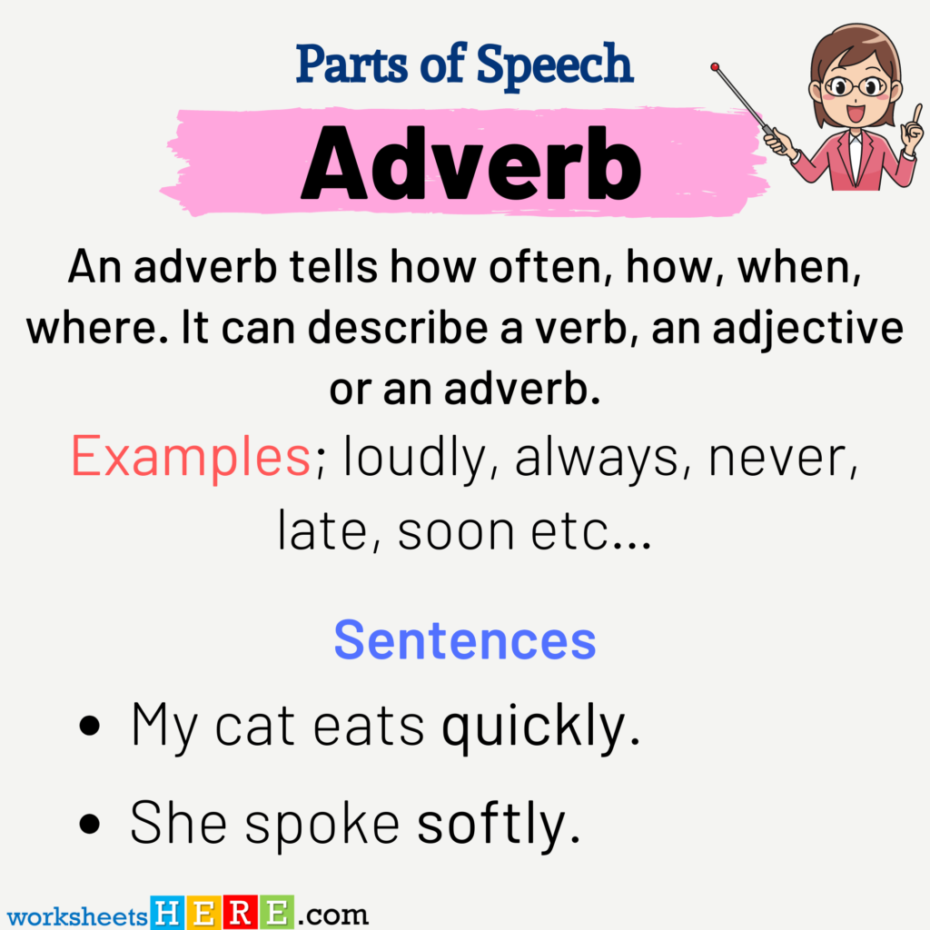 8 Parts of Speech, Definition and Example Sentences PDF Worksheet ...