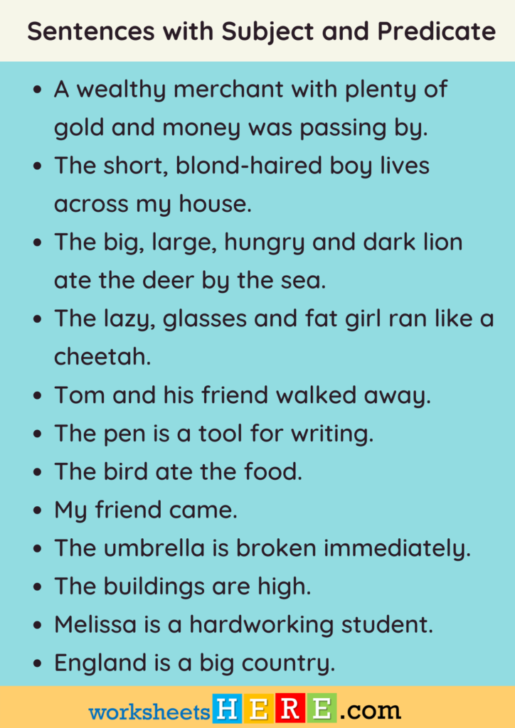 Sentences with Subject and Predicate in English with PDF Worksheet ...