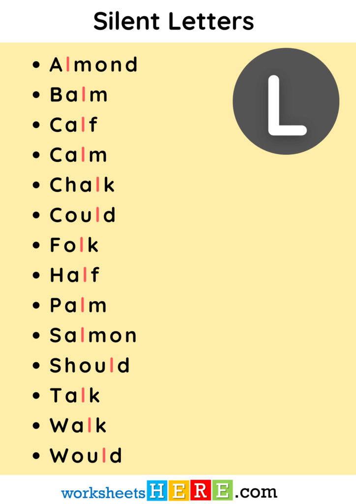 Silent Letters with L Words List PDF Worksheet For Students ...