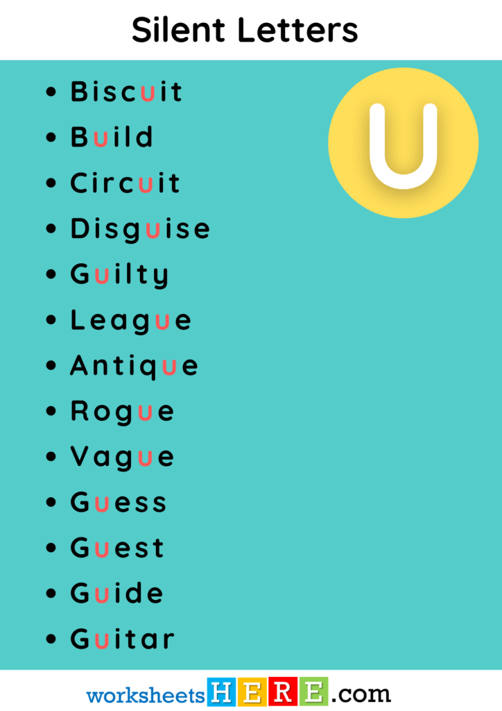 Silent Letters with U Words List PDF Worksheet For Students ...