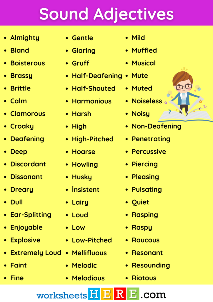Sound Adjectives Vocabulary List PDF Worksheet For Students and Kids ...