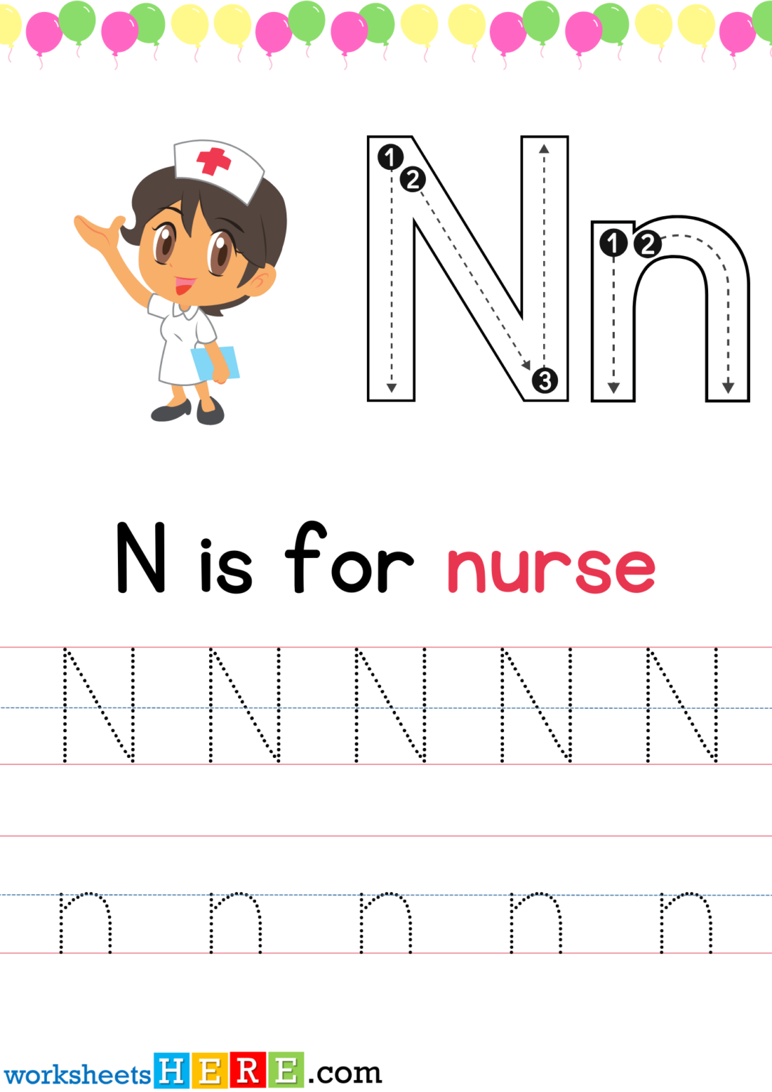 Tracing Letter N Uppercase and Lowercase PDF Worksheet For Kindergarten ...