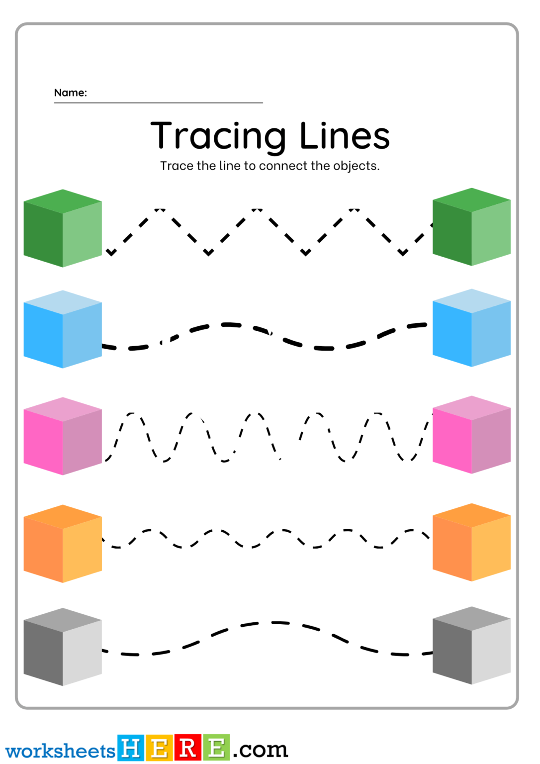 Tracing Lines Worksheet, Trace the Lines with Cubes PDF Worksheet For ...